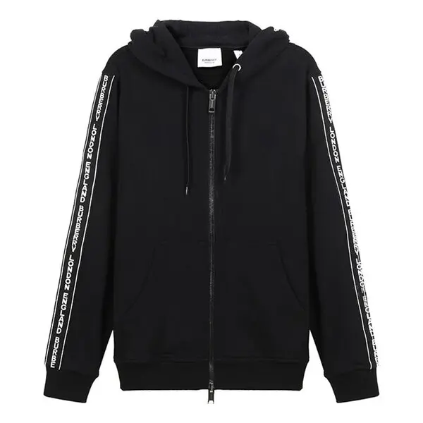 Burberry Logo Cotton Zip-up Hooded Top - Black