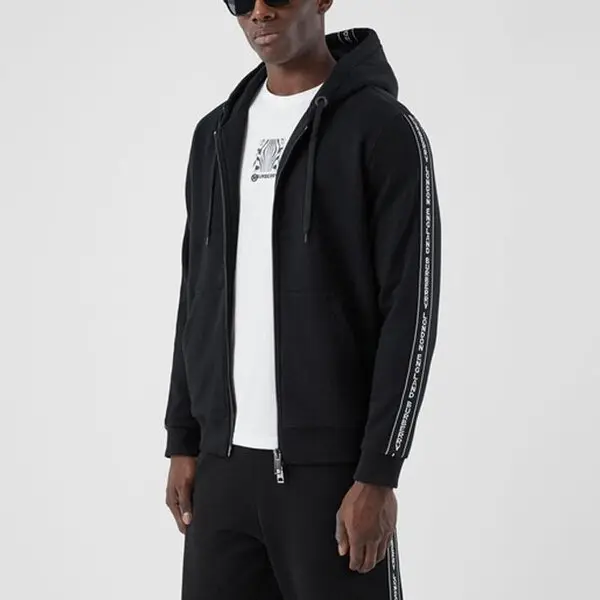 Burberry Logo Cotton Zip-up Hooded Top - Black