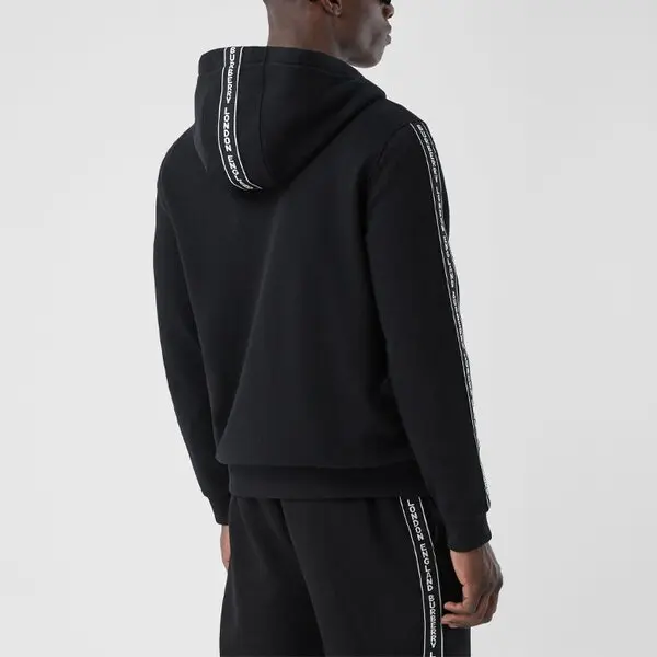 Burberry Logo Cotton Zip-up Hooded Top - Black