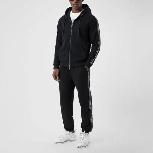Burberry Logo Cotton Zip-up Hooded Top - Black