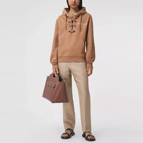 Burberry Cotton Loose Hoodie With Lace-up Detail