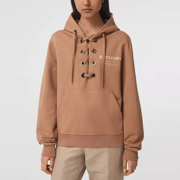 Burberry Cotton Loose Hoodie With Lace-up Detail