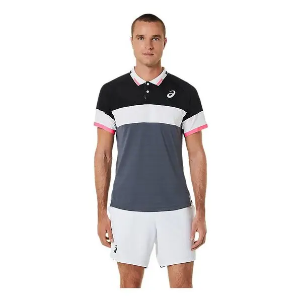 Asics Match Polo Shirt 'performance Black Carrier Grey - Black/white/grey