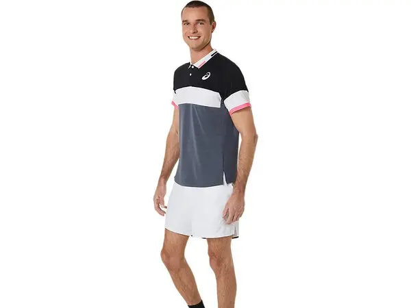Asics Match Polo Shirt 'performance Black Carrier Grey - Black/white/grey