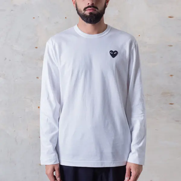 Play Comme Des Garcon L/s Basic T-shirt Black Emblem - White