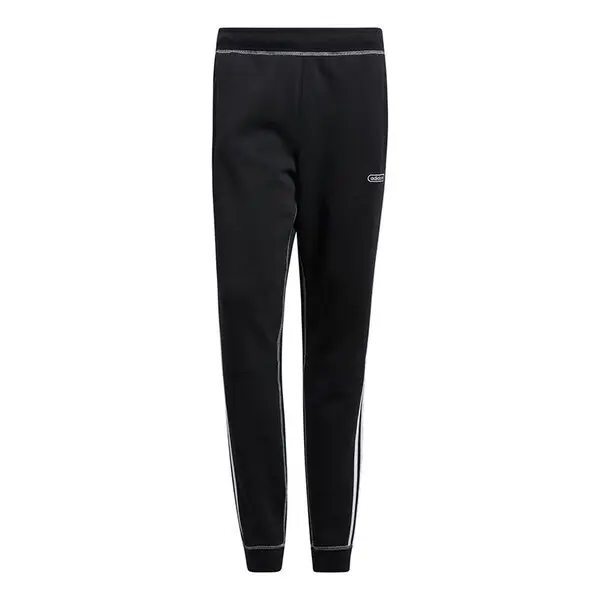 Adidas Originals Cntrst Stitch Contrasting Colors Fleece Lined Stay Warm Bundle Feet Sports Pants - Black
