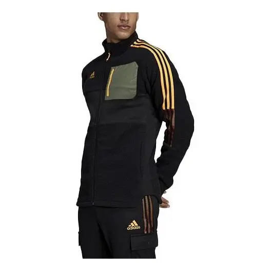 Adidas Suede Stand Collar Zip-up Jacket With Sporty Stripes - Default Color