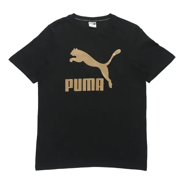 PUMA Athleisure Casual Sports Bronzing Logo Printing Short Sleeve - Black