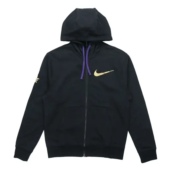 Nike Fleece Lined Hooded Jacket With Zipper Closure - Black