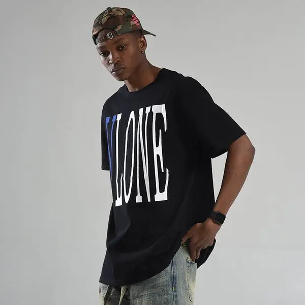 VLONE Large Logo Round Neck Short Sleeve T-shirt 'black Blue - Black/blue