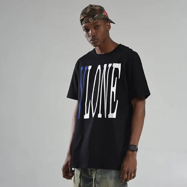 VLONE Large Logo Round Neck Short Sleeve T-shirt 'black Blue - Black/blue