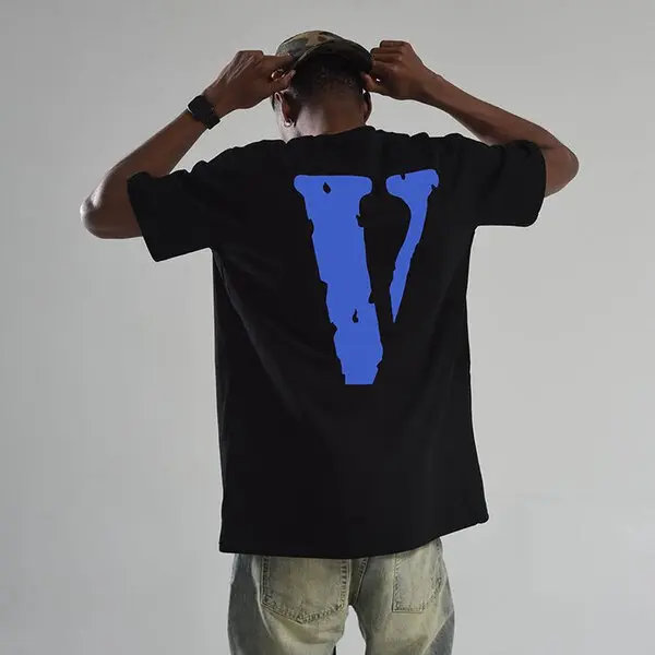 VLONE Large Logo Round Neck Short Sleeve T-shirt 'black Blue - Black/blue