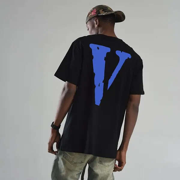 VLONE Large Logo Round Neck Short Sleeve T-shirt 'black Blue - Black/blue