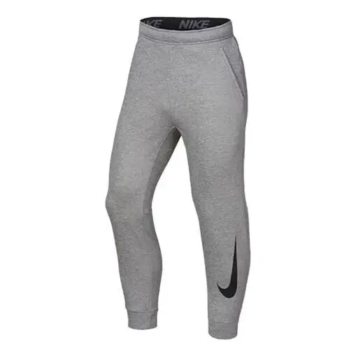 Nike Windproof Solid Color Casual Sports Logo Fleece Lined Long Pants Gray - Grey