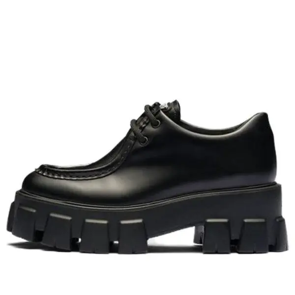 Prada Monolith Brushed Leather Lace-up Shoes - Black