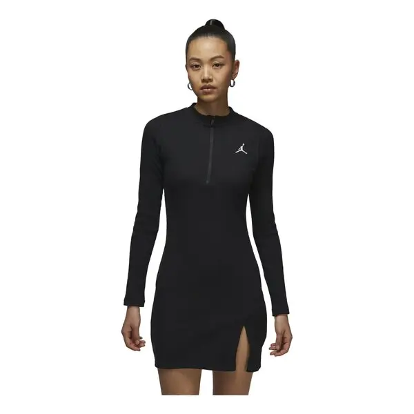 JORDAN Air 1/2-zip Long Sleeve Knit Dress - Black/white
