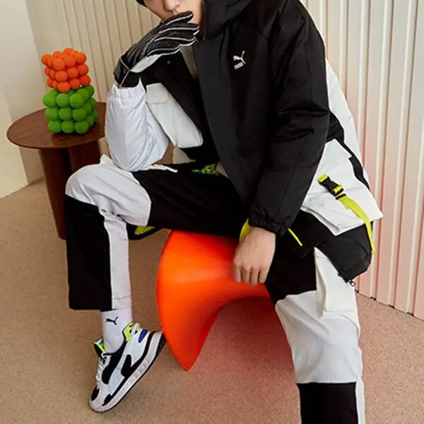 PUMA Retro Color Block Down Jacket - Black/white