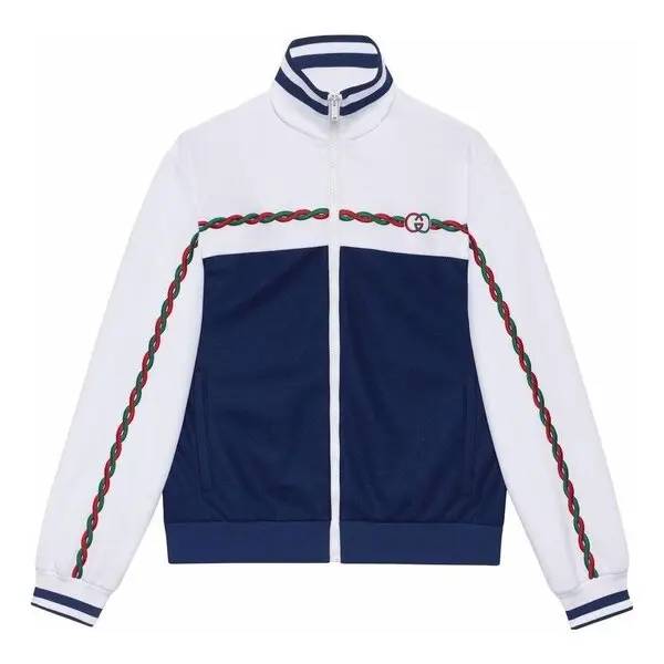 Gucci Interlocking G Polyester Pique Zip-up Jacket - White/blue