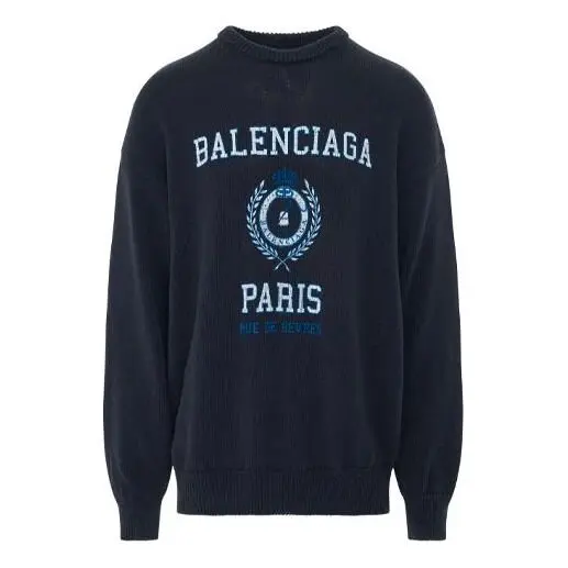 Balenciaga College Crest Crewneck Sweatshirt - Navy