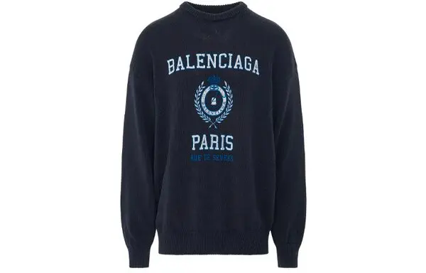 Balenciaga College Crest Crewneck Sweatshirt - Navy