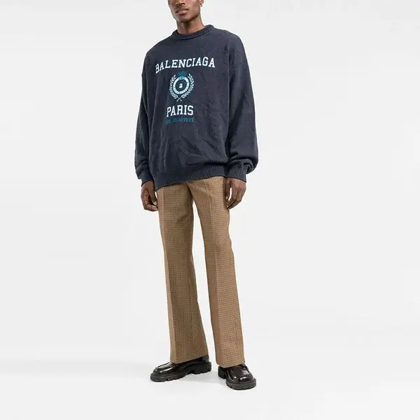 Balenciaga College Crest Crewneck Sweatshirt - Navy