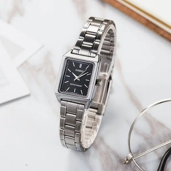 Casio Square Stainless Steel Analog Watch - Black