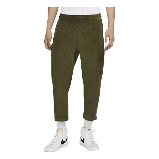 Nike Solid Color Corduroy Cropped Casual Pants - Green