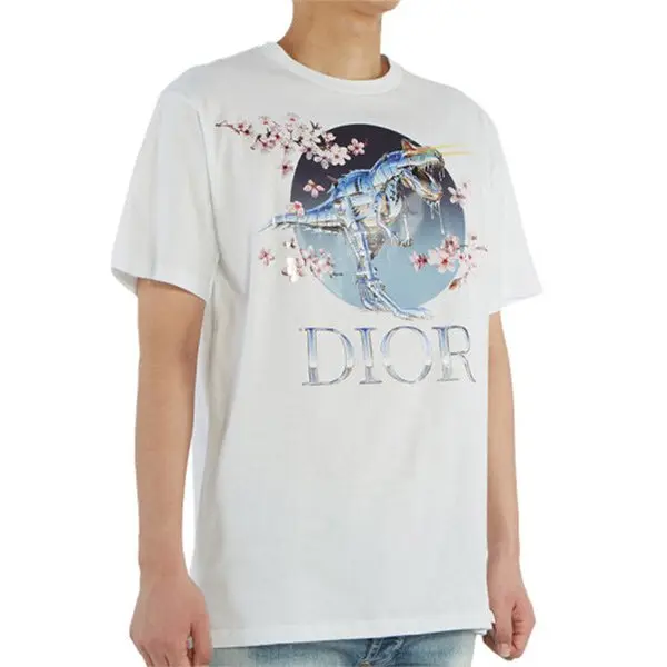 Dior X Sorayama Crossover Sakura Dragon Printing Short Sleeve T-shirt