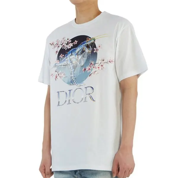 Dior X Sorayama Crossover Sakura Dragon Printing Short Sleeve T-shirt