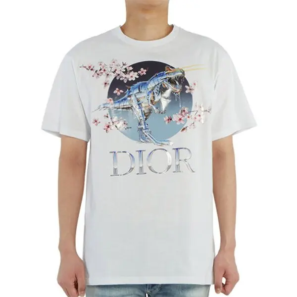 Dior X Sorayama Crossover Sakura Dragon Printing Short Sleeve T-shirt