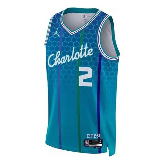 JORDAN Retro Basketball Jersey Sw Fan Edition 21-22 Season Charlotte Hornets Lonzo Ball No. 2 - Blue