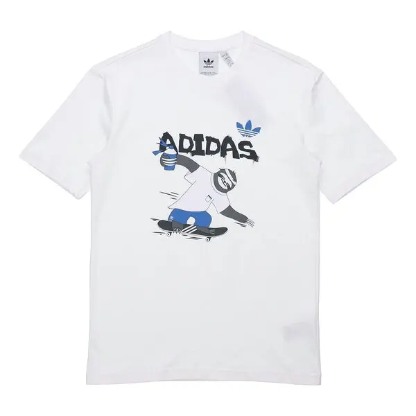 Adidas Originals Cartoon Printing Round Neck Short Sleeve - White