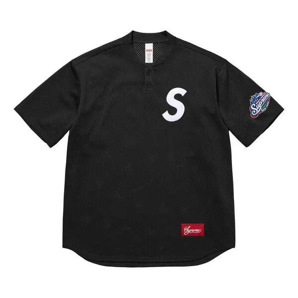 Supreme Logo Baseball Henley - Black