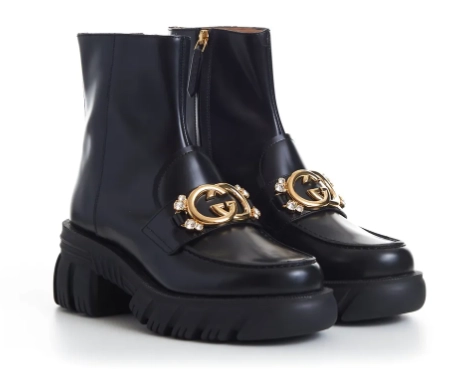 Gucci Mid Heel Ankle Boot With Belt In Leather