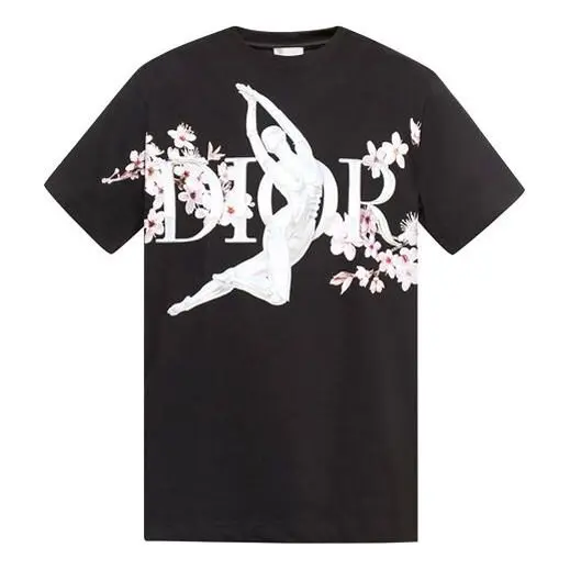 Dior X Sorayama Crossover Sakura Printing Short Sleeve T-shirt - Black