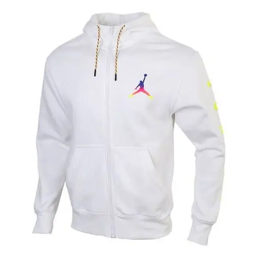 JORDAN Air Sports Zip-up Hooded Fleece Jacket With Graphic Accents - White