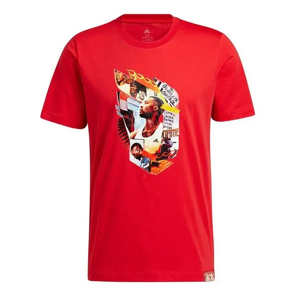 Adidas Dame Abstract T Lillard Basketball Sports Cartoon Short Sleeve - Red
