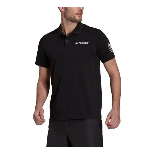 Adidas Badge Polo Outdoor Sports Short Sleeve Polo Shirt - Black
