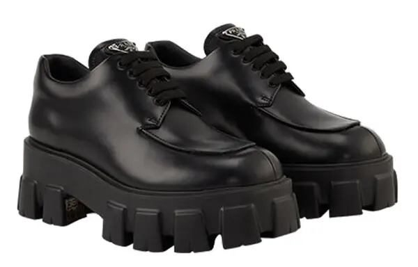 Prada Monolith Brushed Leather Lace-up Shoes