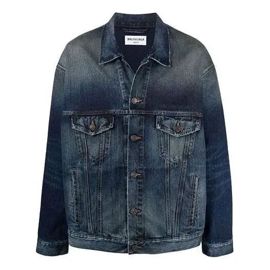 Balenciaga Embroidered Logo Denim Jacket - Blue
