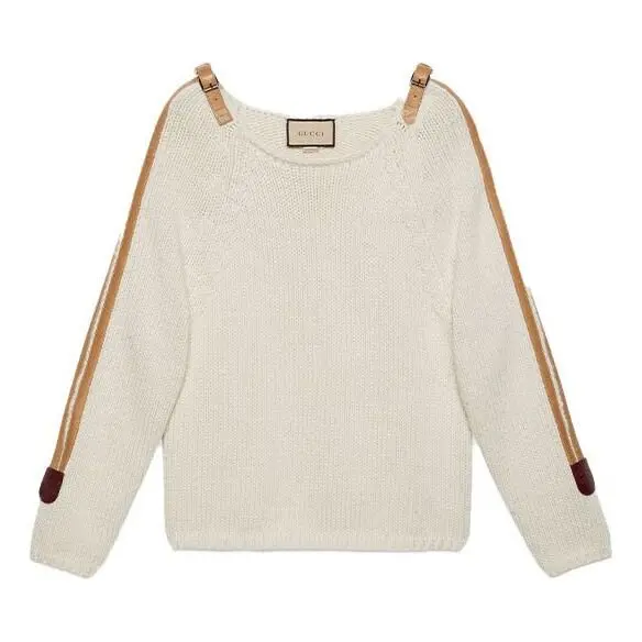 Gucci Wool Knit Jumper With Leather Detail - Beige