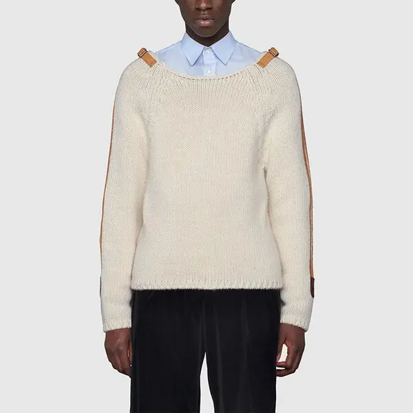 Gucci Wool Knit Jumper With Leather Detail