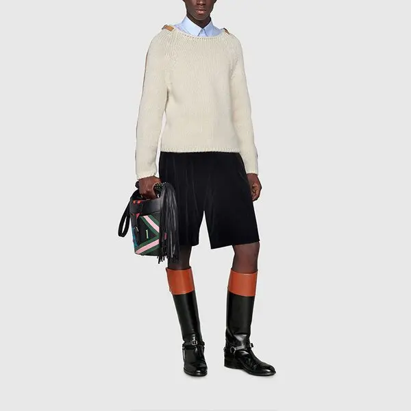 Gucci Wool Knit Jumper With Leather Detail