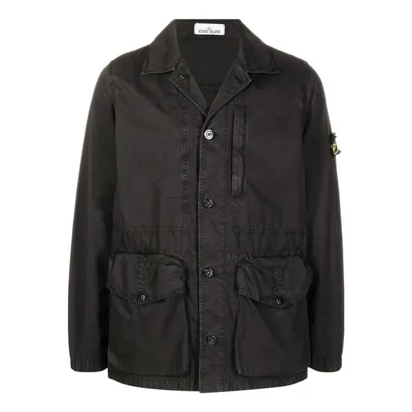 Stone Island Logo Patch Button Fastening Jacket - Black