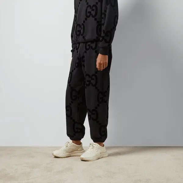 Gucci Gg Flocked Print Cotton Fleece Sweattrouser