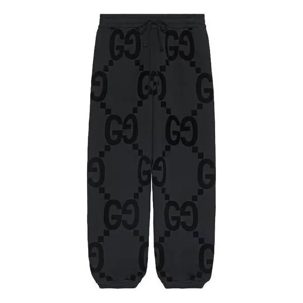 Gucci Gg Flocked Print Cotton Fleece Sweattrouser - Black