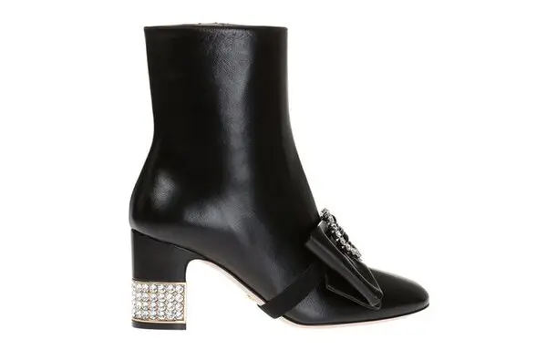 Gucci Removable Bow Leather Ankle Boots