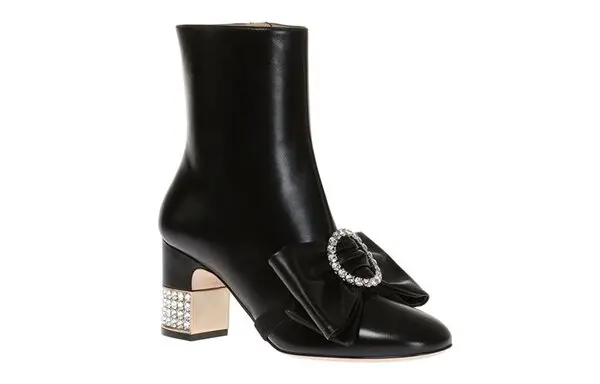 Gucci Removable Bow Leather Ankle Boots
