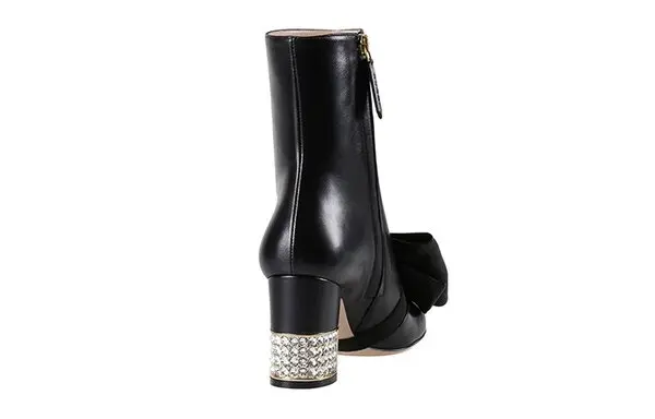 Gucci Removable Bow Leather Ankle Boots
