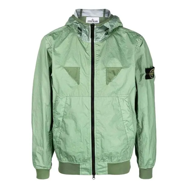 Stone Island Logo Patch Hooded Jacket - Green